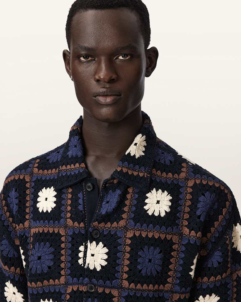 Mandon Short Sleeve Crochet Shirt MOONSTONE BLUE | ALLSAINTS